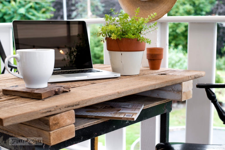 Summer patio revamp with a reclaimed wood farm tableFunky Junk Interiors