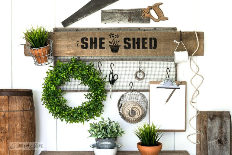 Rustic shed reveal with potting shed garden sign and potting bench ...