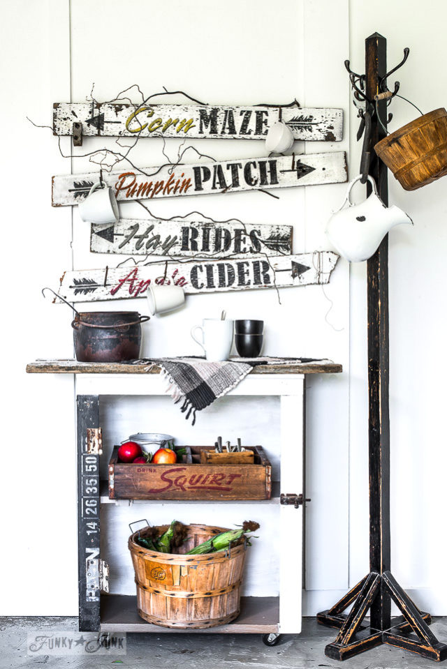 How to stencil rustic fall directional signs with drop shadowsFunky ...