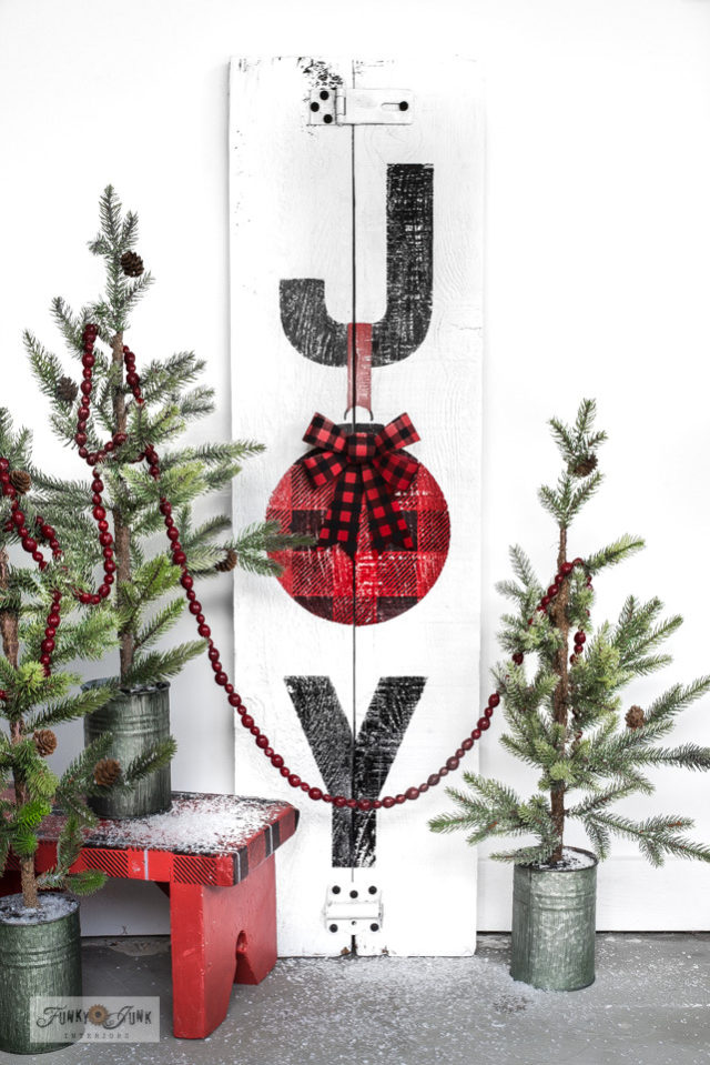 Easy Joy Christmas sign with Buffalo Check Ornament - Funky Junk ...