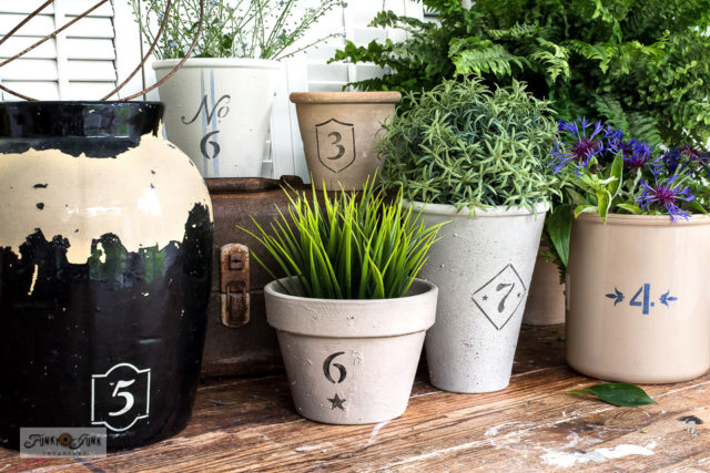 Revamping indoor plant pots into DIY antique crocks with a stencil ...