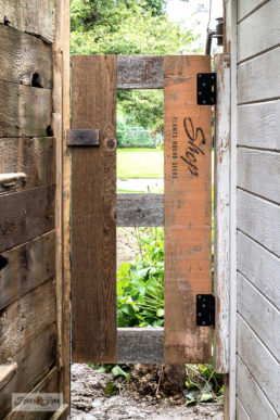 How to build an easy rustic wood garden shed gate - Funky Junk ...
