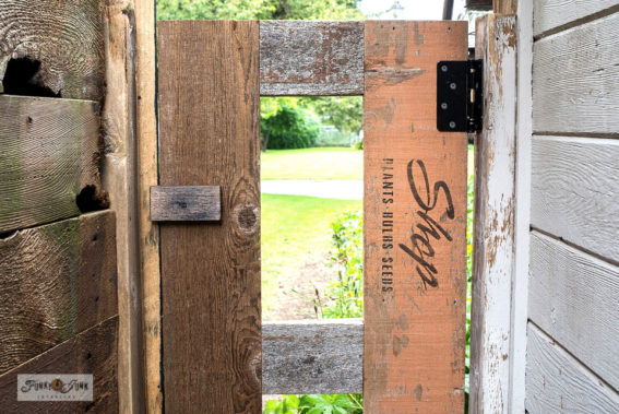 How to build an easy rustic wood garden shed gate - Funky Junk ...