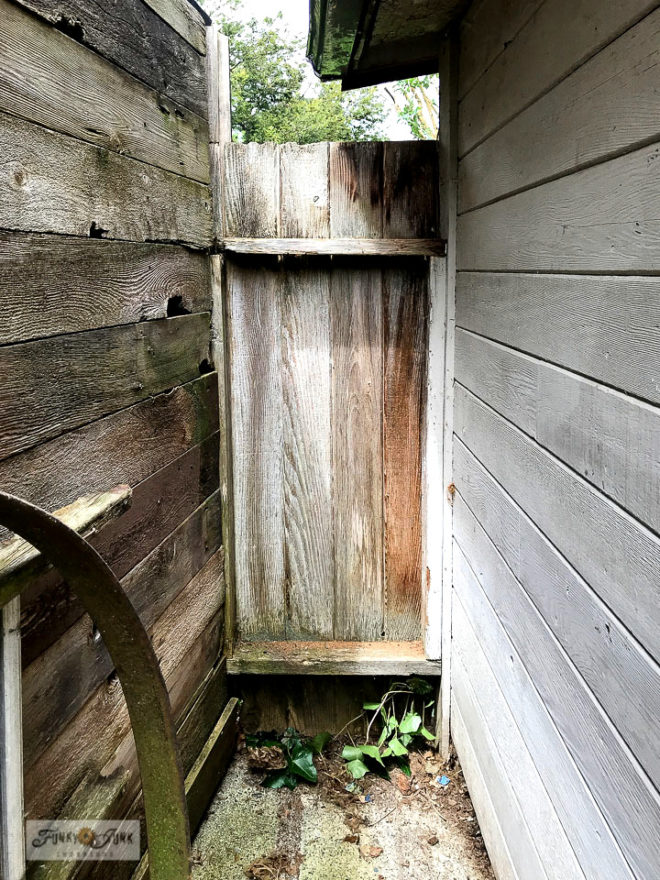 How to build an easy rustic wood garden shed gate - Funky Junk ...