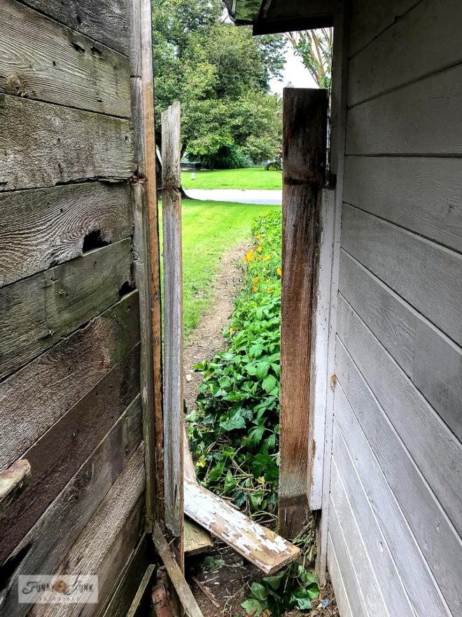 How to build an easy rustic wood garden shed gate - Funky Junk ...
