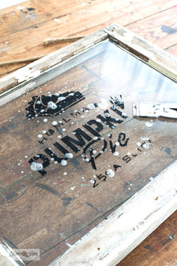 How to stencil on glass with a charming old window Pumpkin Pie sign ...