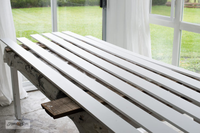 Removable board and batten wall for a cabin-cozy look!Funky Junk Interiors