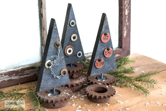 Steampunk Industrial wood Christmas trees! - Funky Junk Interiors