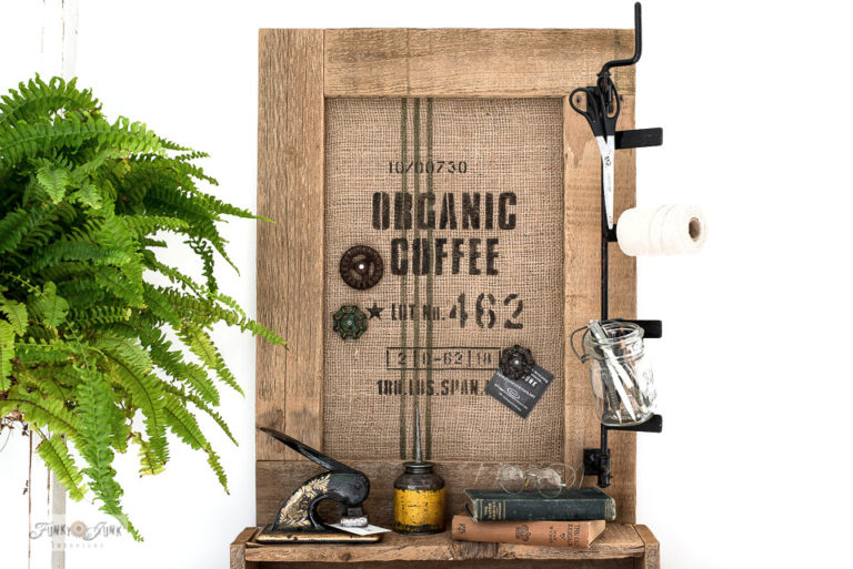 DIY coffee bean bag sign bulletin board - Funky Junk InteriorsFunky ...