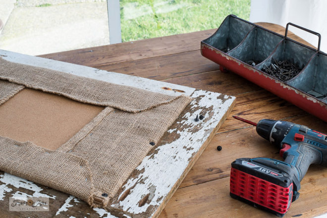 DIY coffee bean bag sign bulletin board - Funky Junk InteriorsFunky ...