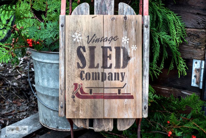 Decorating a vintage sled with a DIY Christmas sign - Funky Junk ...