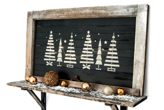 Stenciled wooden Christmas tree sign with lights - Funky Junk ...