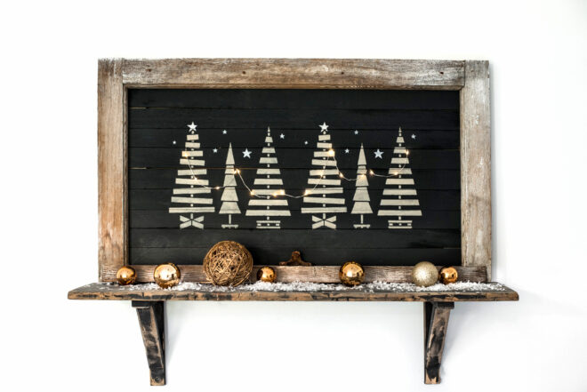 Stenciled wooden Christmas tree sign with lights - Funky Junk ...