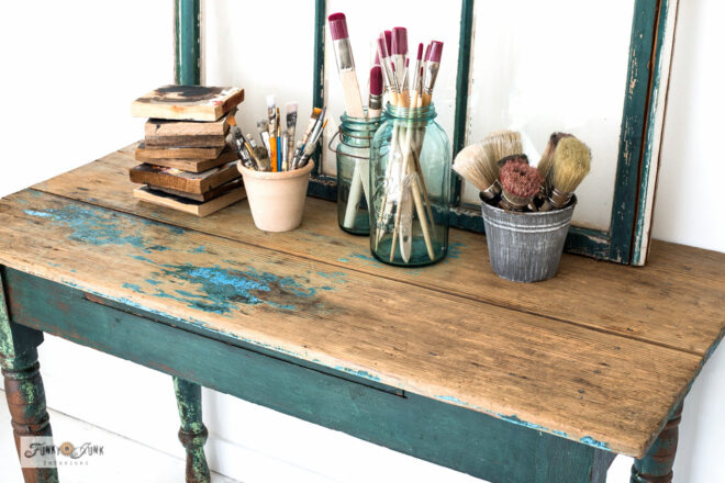 Preserving an antique farmhouse table for a paint studio - Funky Junk ...