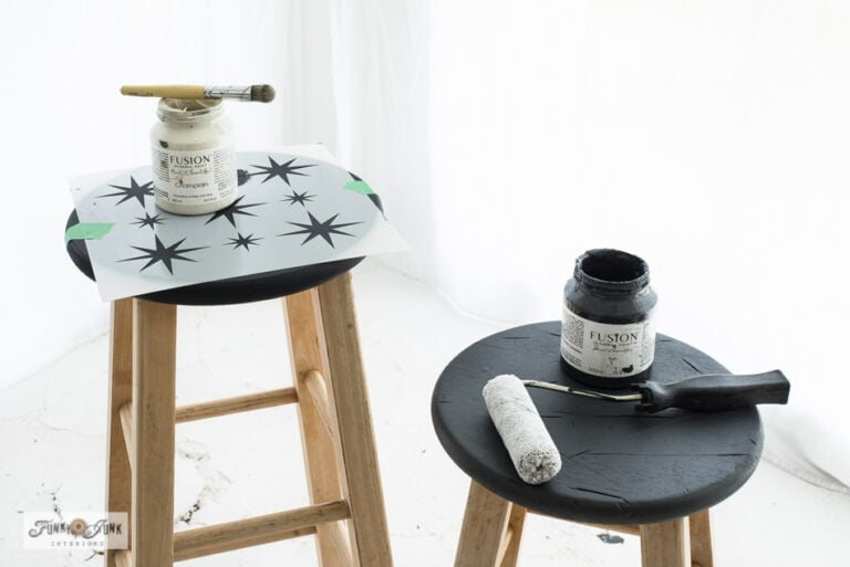 Stenciled wooden bar stools for unique outdoor side tables - Funky Junk ...
