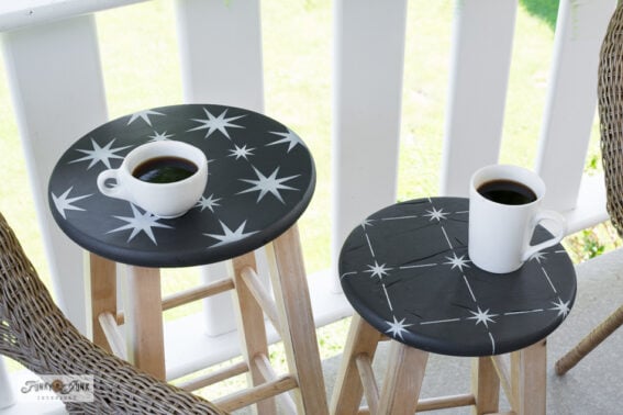 Stenciled wooden bar stools for unique outdoor side tables - Funky Junk ...