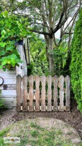 Adding a reclaimed wooden gate and front porch step to a garden shed ...