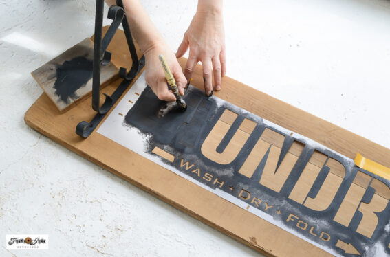 DIY laundry room drying rack using a vintage ironing board - Funky Junk ...