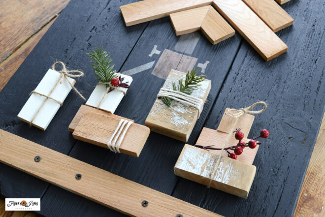 DIY wood chevron Christmas tree with stencils and wood strips - Funky ...