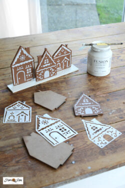 DIY Gingerbread Village in a crate: Easy with stencils and MDF houses ...
