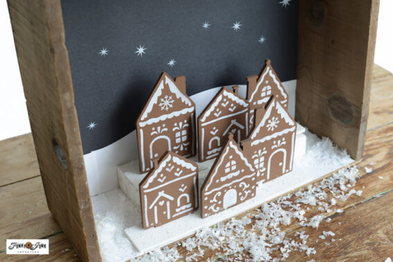 DIY Gingerbread Village in a crate: Easy with stencils and MDF houses ...