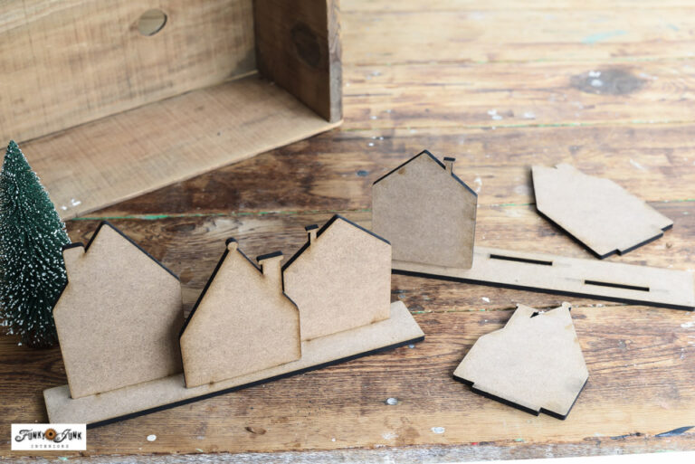 DIY Gingerbread Village in a crate: Easy with stencils and MDF houses ...