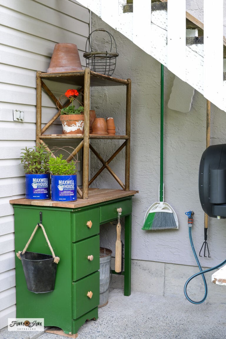 No-build upcycled vintage desk garden station DIY - Funky Junk ...